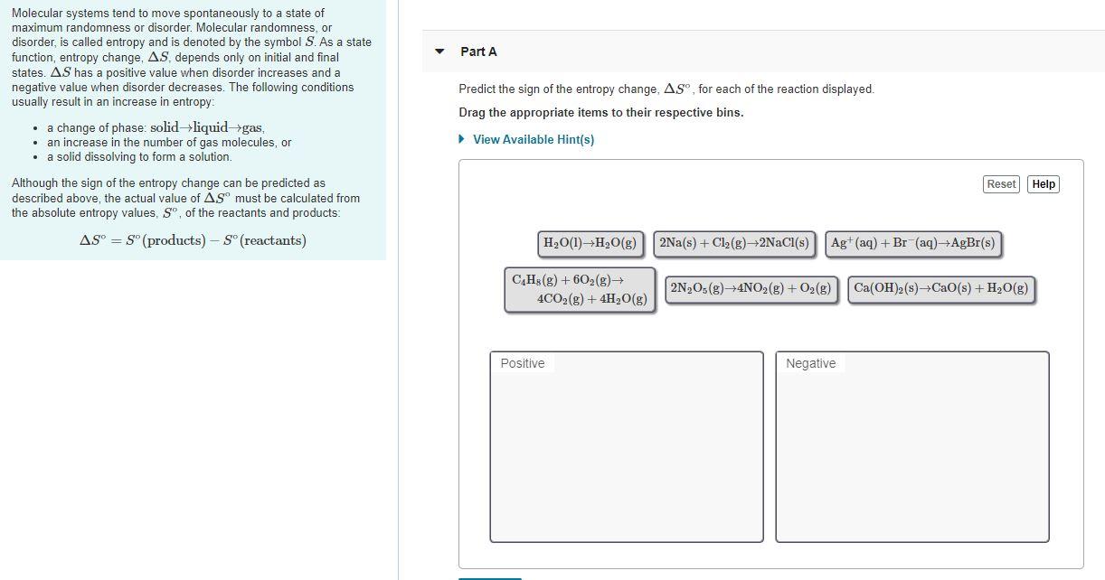 Solved Part A Predict the sign of the entropy change, AS, | Chegg.com