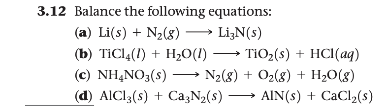 Solved 3.12 Balance the following equations: (a) | Chegg.com