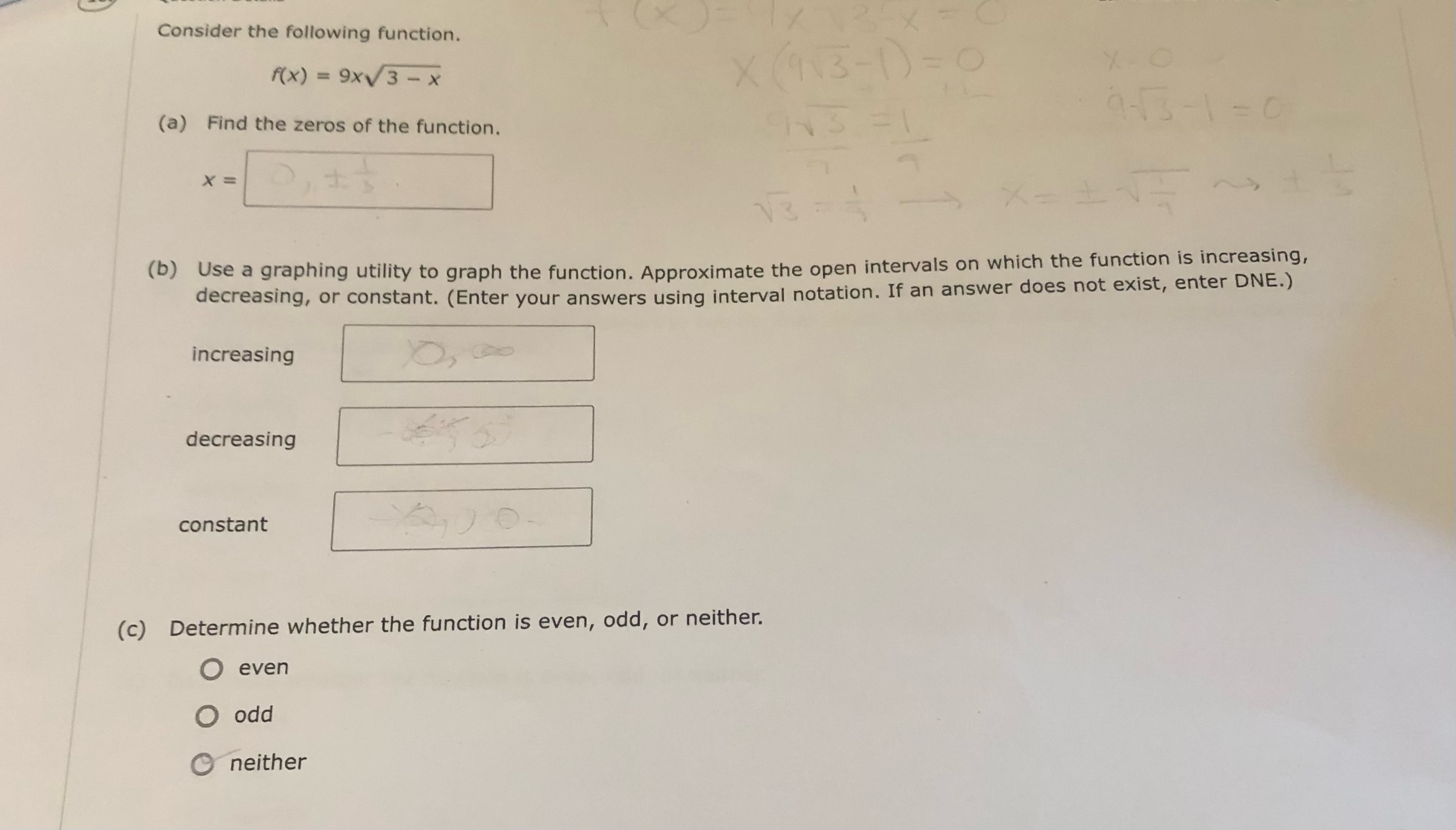 Solved Consider The Following Function F X 9x3−x A Find
