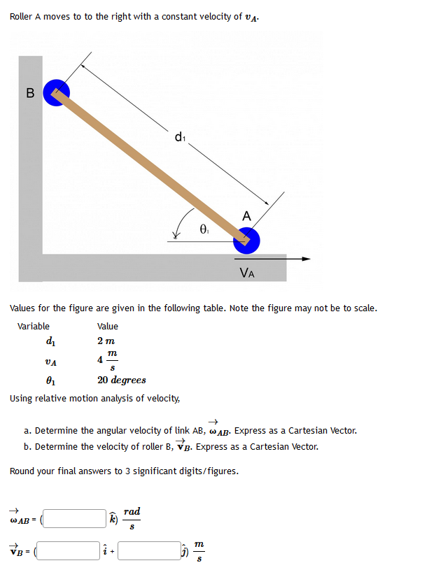 Solved Roller A moves to to the right with a constant | Chegg.com
