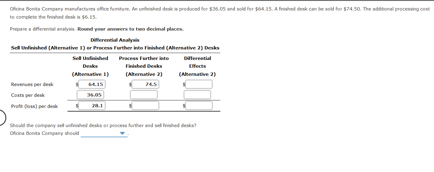 Solved Oficina Bonita Company manufactures office furniture. | Chegg.com