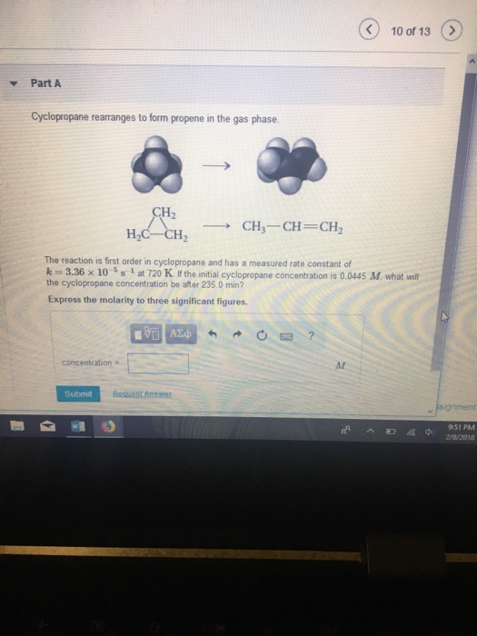 Solved 10of13 ③ Part A Cyclopropane rearranges to form | Chegg.com