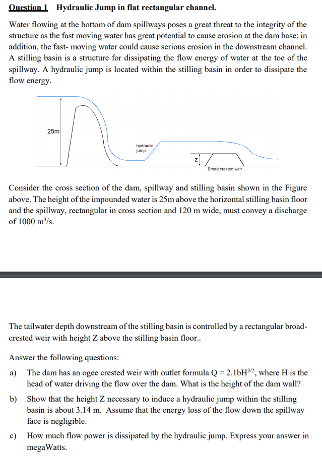 Questionl Hydraulic Jump in flat rectangular channel. | Chegg.com