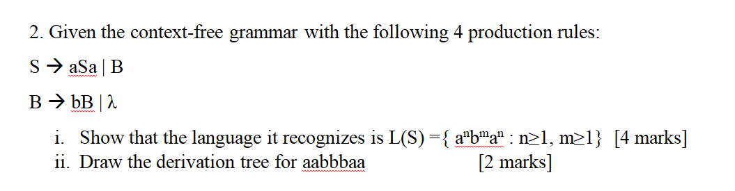 Solved 2. Given the context-free grammar with the following | Chegg.com