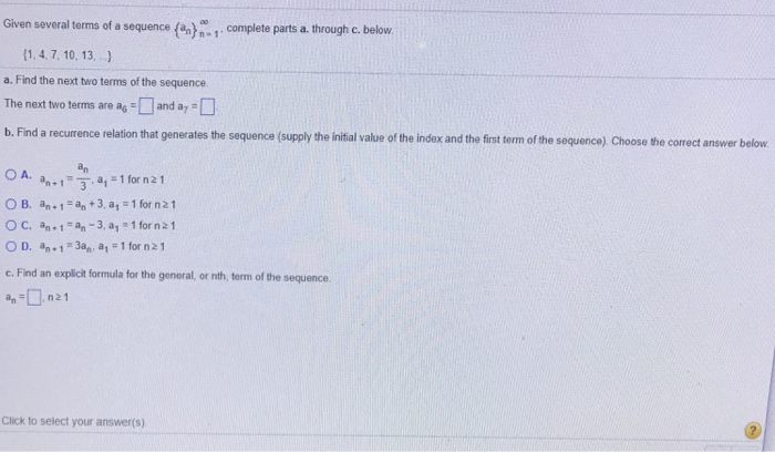 Solved Given several terms of a sequence fancomplte parts a, | Chegg.com