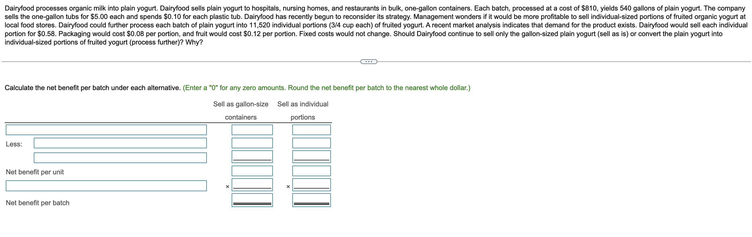 Solved Dairyfood processes organic milk into plain yogurt. | Chegg.com