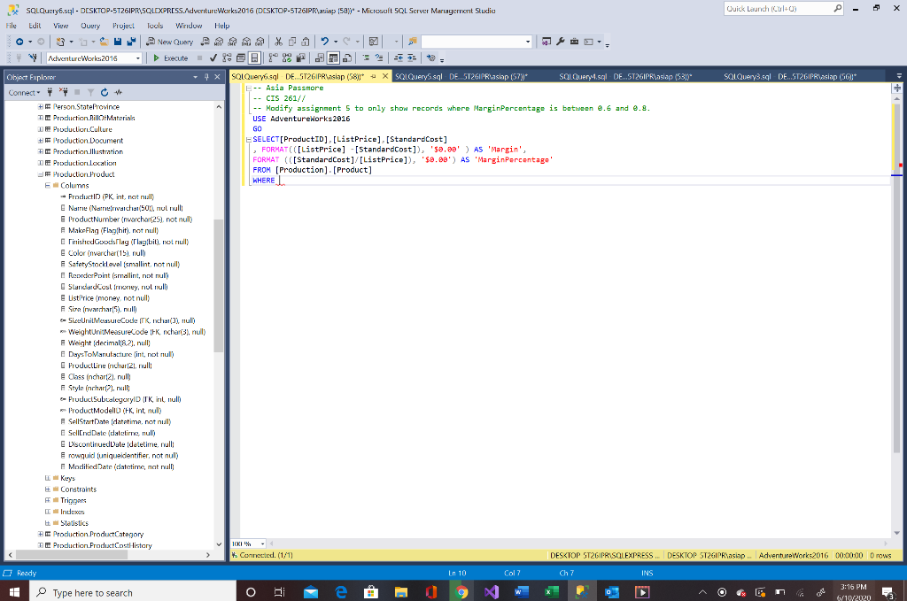 Solved Quick Launch (Cult) х * SQLQuery...q - | Chegg.com