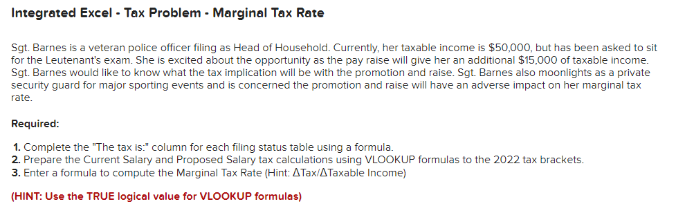 Integrated Excel - Tax Problem - Marginal Tax Rate | Chegg.com