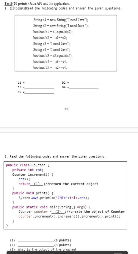 Solved Test5( 20 points) Java API and Its application 1. (10 | Chegg.com