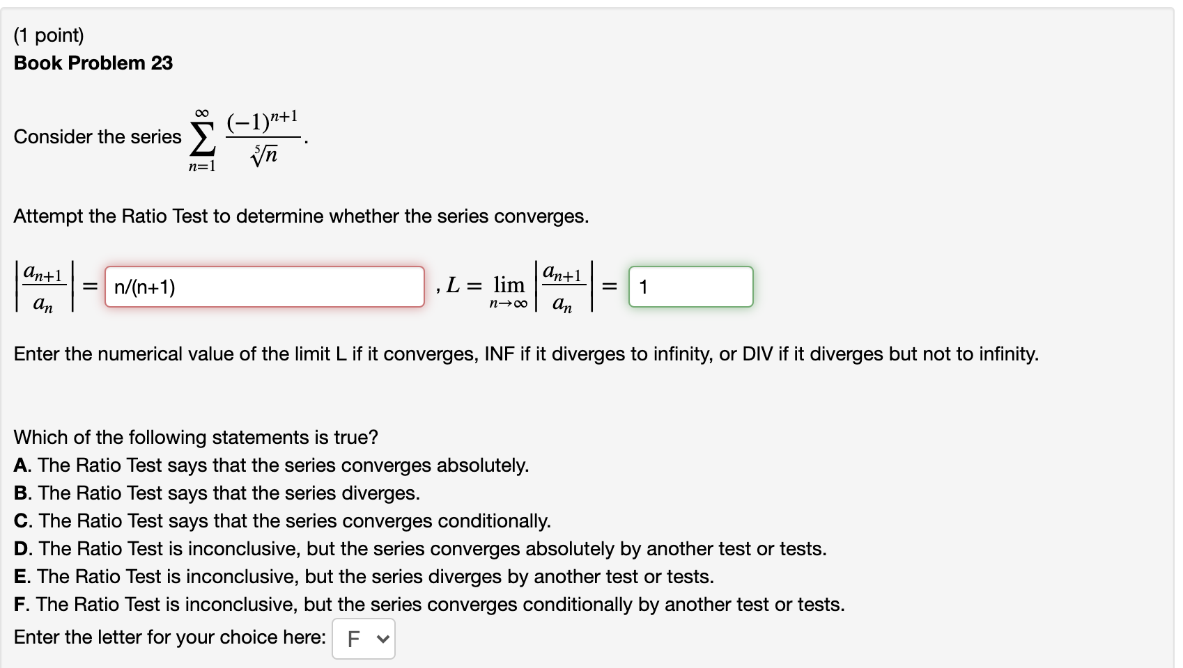 Solved (1 point) Book Problem 23 (-1)n+1 Consider the series | Chegg.com