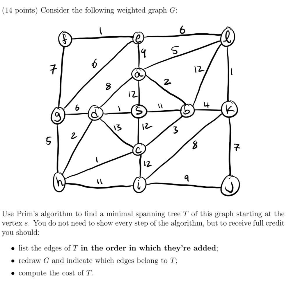 Solved (14 points) Consider the following weighted graph G | Chegg.com