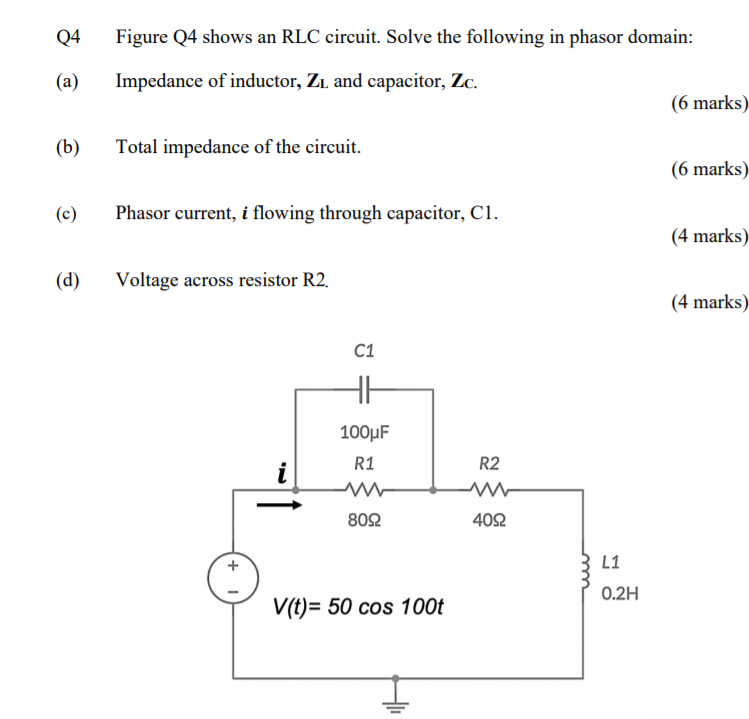 Solved Q4 Figure Q4 shows an RLC circuit. Solve the | Chegg.com