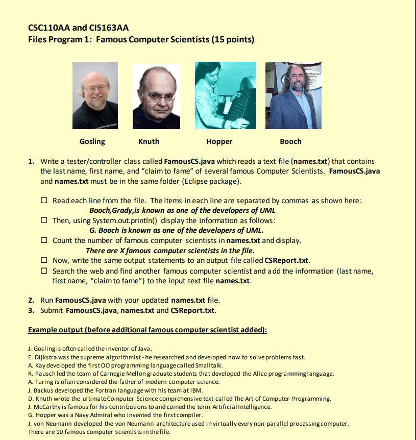 Solved CSC110AA and CIS163AA Files Program 1: Famous | Chegg.com