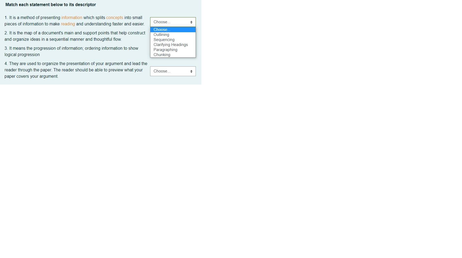 Solved Match each statement below to its descriptor 1. It is | Chegg.com