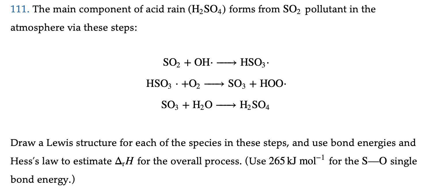 Solved 111. The main component of acid rain (H2SO4) forms | Chegg.com