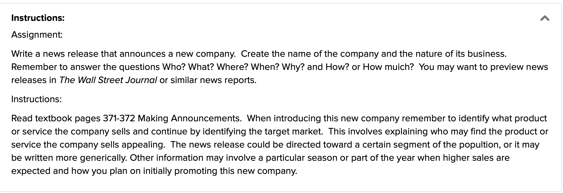 Solved Instructions: Assignment: Write a news release that | Chegg.com Solved Instructions: Assignment: Write a news release that | Chegg.com