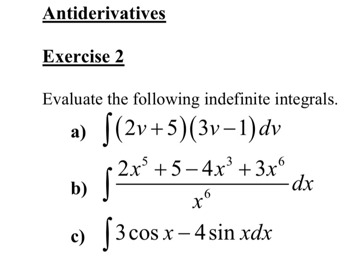Solved Antiderivatives Exercise 2 Evaluate the following | Chegg.com