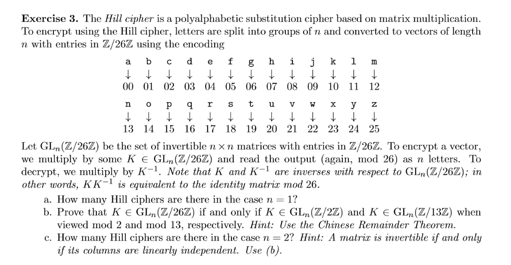 Solved Exercise 3. The Hill cipher is a polyalphabetic | Chegg.com
