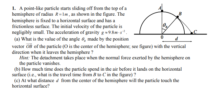 Solved A point-like particle starts sliding off from the top | Chegg.com