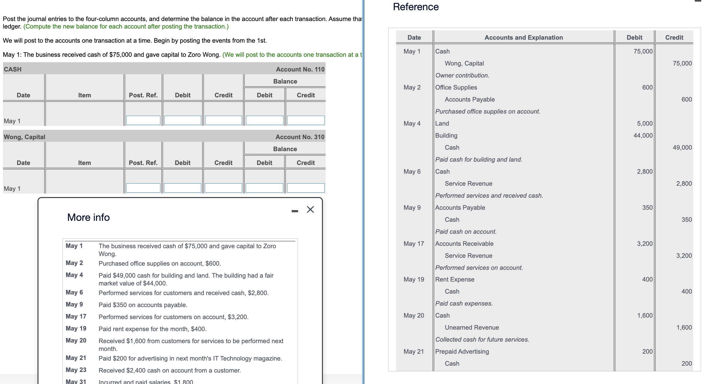 Post the journal entries to the four-column accounts, | Chegg.com