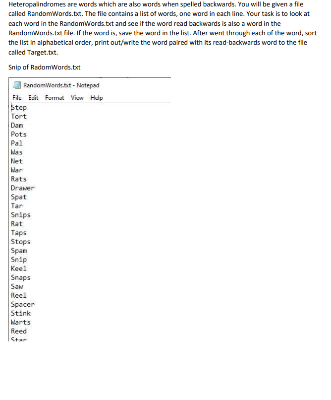 Solved Heteropalindromes are words which are also words when | Chegg.com