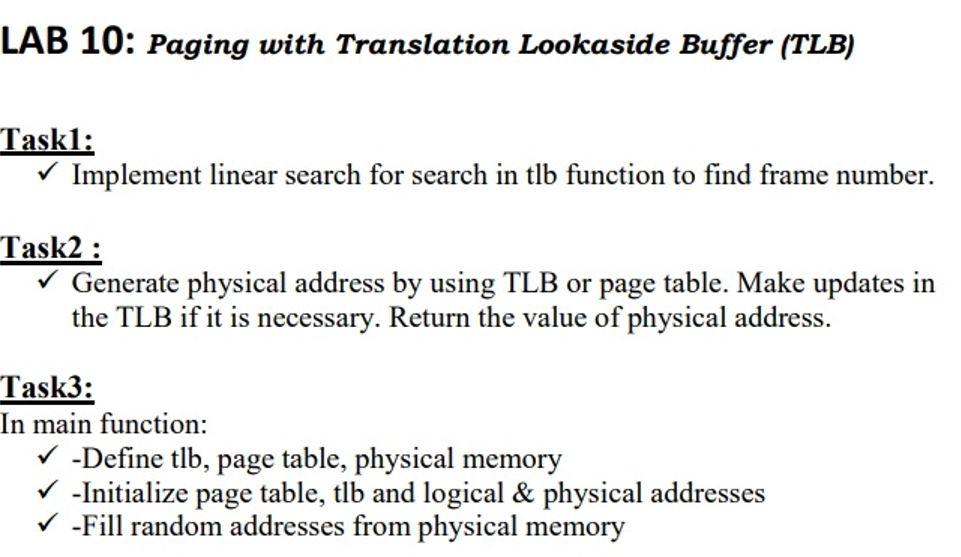 LAB 10: Paging with Translation Lookaside Buffer | Chegg.com