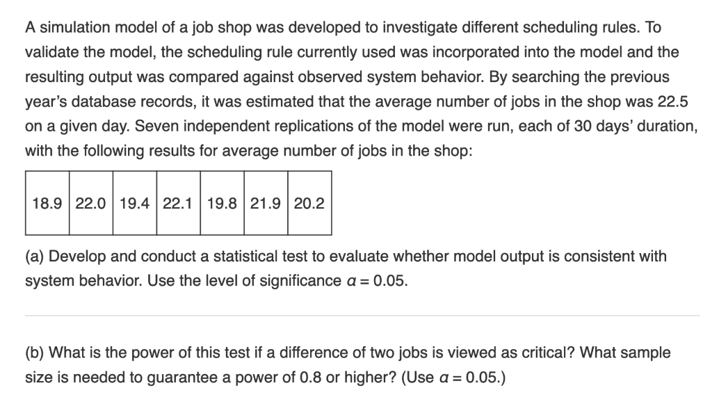 Solved A simulation model of a job shop was developed to | Chegg.com