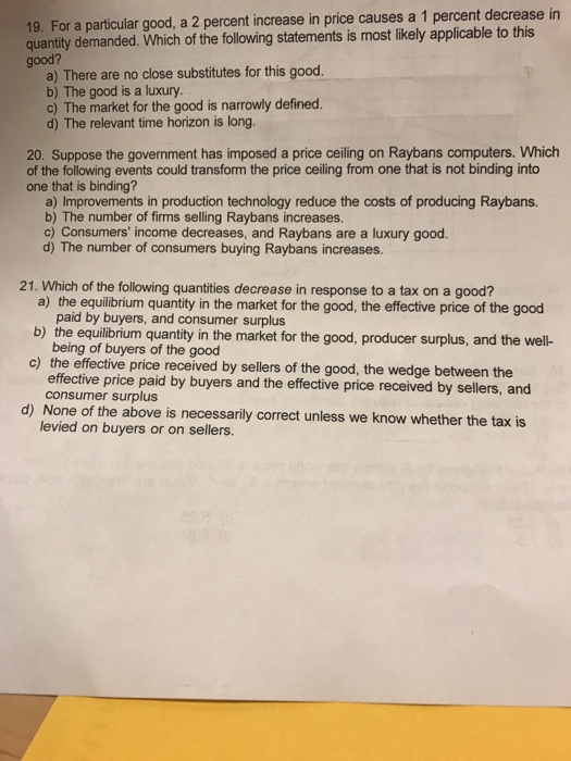Solved For a particular good, a 2 percent increase in price | Chegg.com