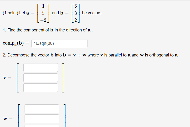 (1 point) Consider the vectors | Chegg.com