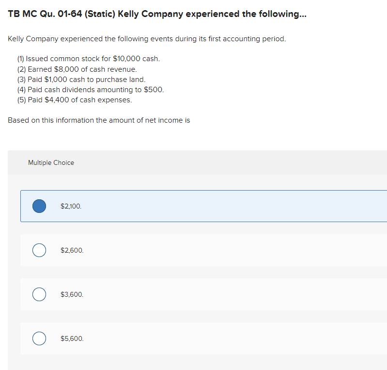 Solved Kelly Company experienced the following events during | Chegg.com
