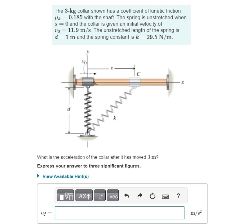 Solved The 3-kg collar shown has a coefficient of kinetic | Chegg.com