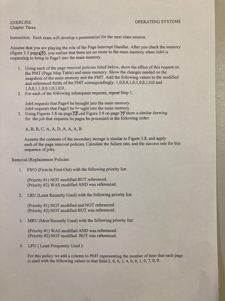Solved OPERATING SYSTEMS EXERCISE Chapter Three Instruction: | Chegg.com