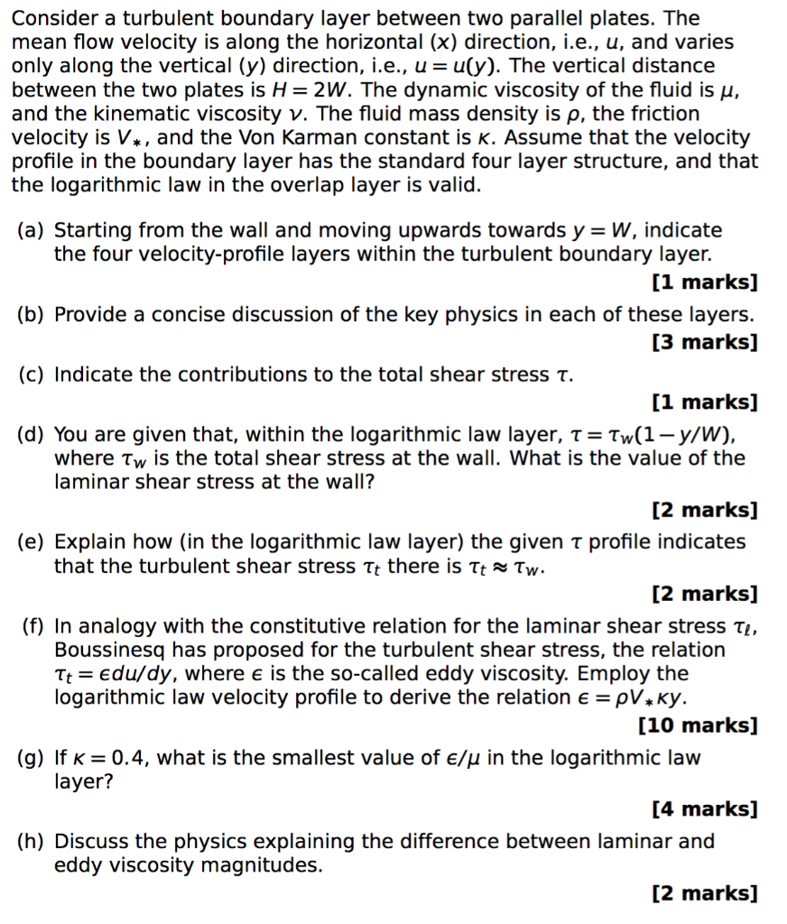 Solved Consider a turbulent boundary layer between two | Chegg.com