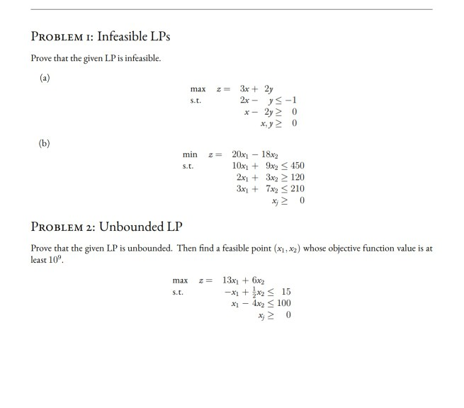 Solved PROBLEM 1: Infeasible LPs Prove that the given LP is | Chegg.com