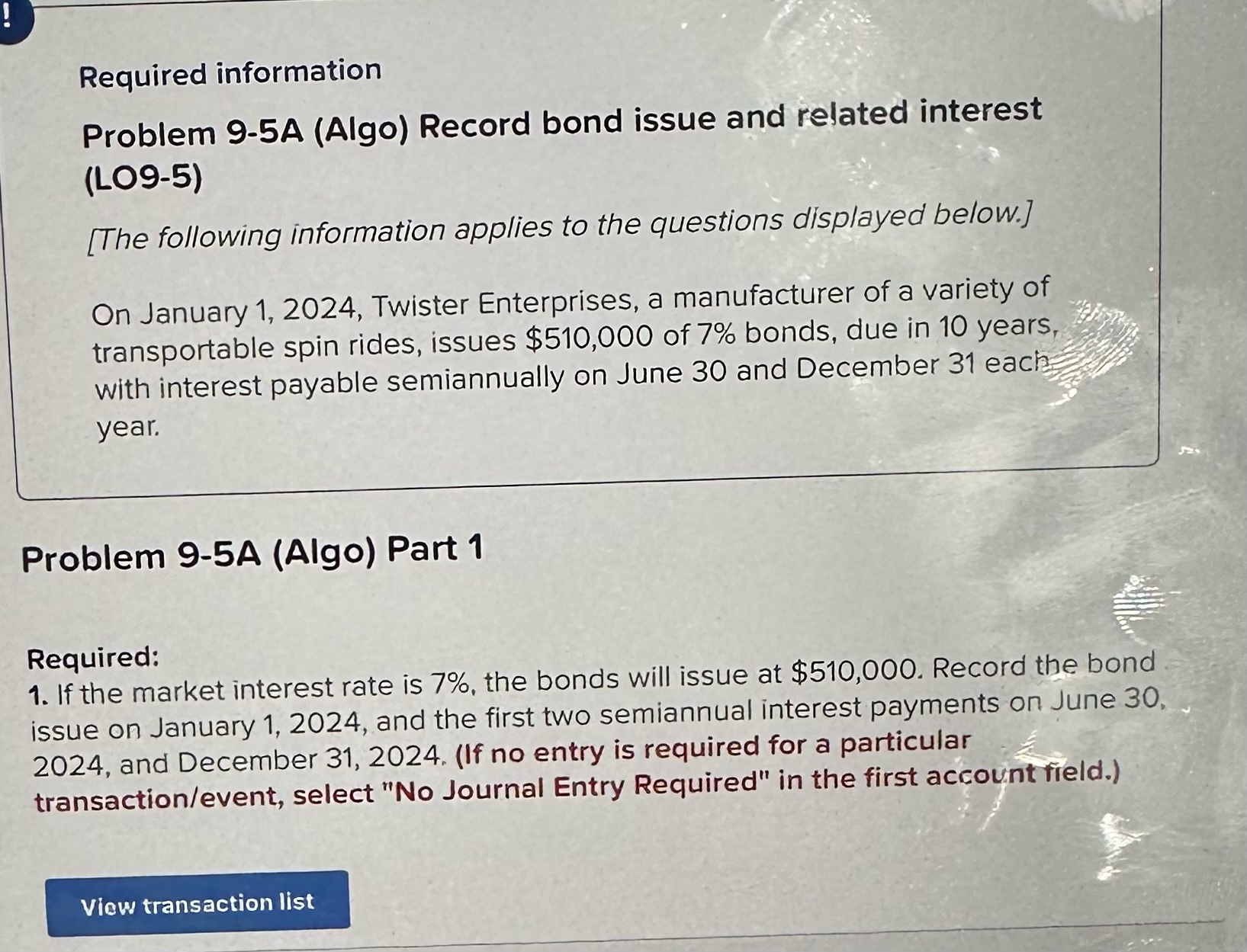 Solved Required information Problem 9-5A (Algo) Record bond | Chegg.com