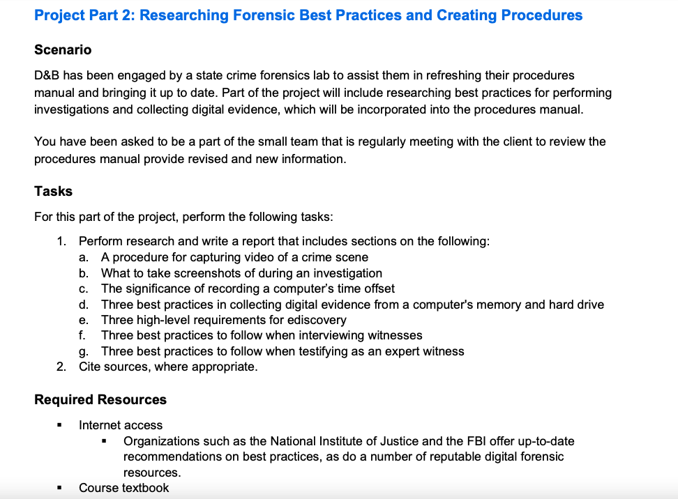 Solved Project Part 2 Researching Forensic Best Practices 