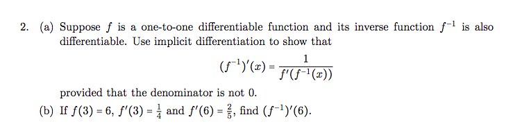 Solved (a) Suppose f is a one-to-one differentiable function | Chegg.com