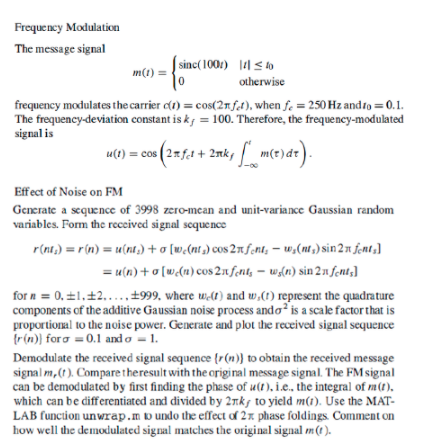 Solved Frequency Modulation The message signal m(1) | Chegg.com