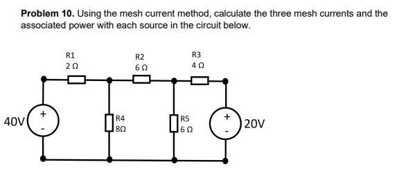 Solved Problem 10. Using the mesh current method, calculate | Chegg.com