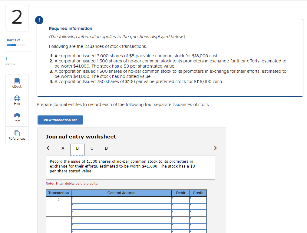 Solved 2 o Required Information Part 1 of 2 (The following | Chegg.com