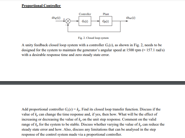 Proportional Controller Controller Plant Wher(s) | Chegg.com