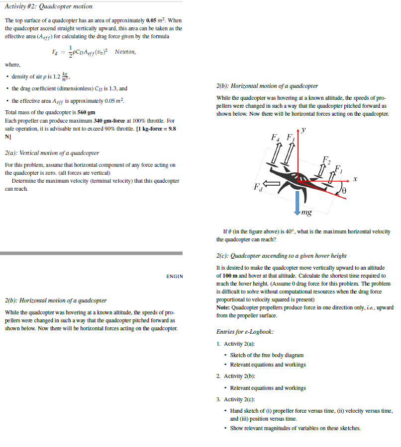 Solved Activity #2: Quadcopter motion The top surface of a | Chegg.com