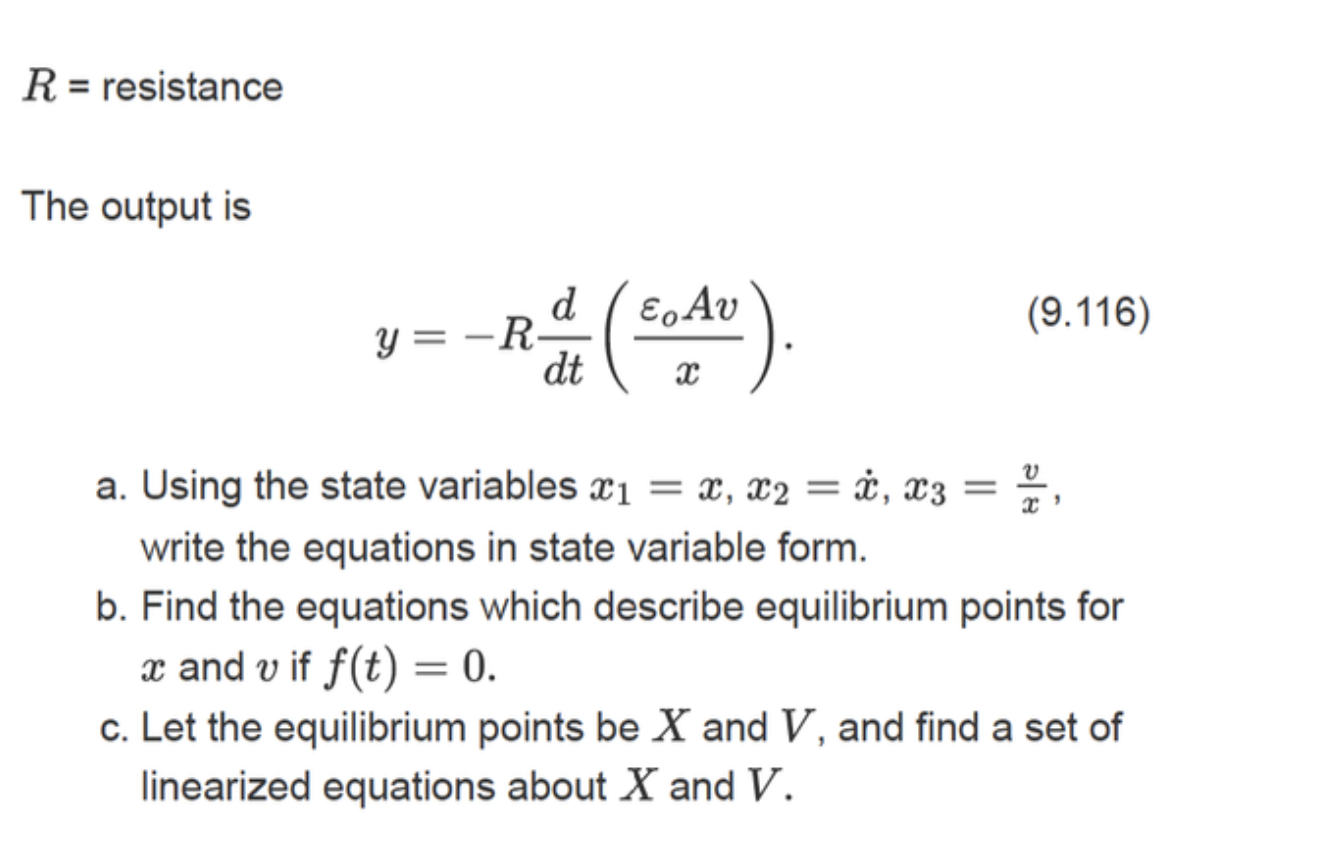 Solved R = resistance The output is E Av d y = -R y dt | Chegg.com