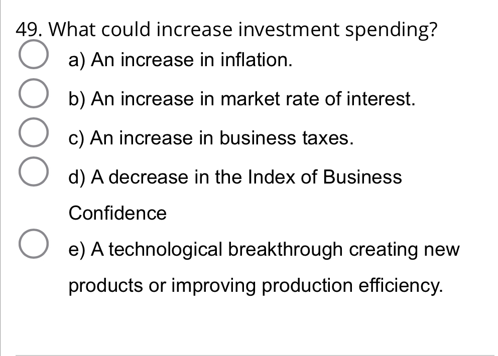 Solved What could increase investment spending?a) ﻿An | Chegg.com