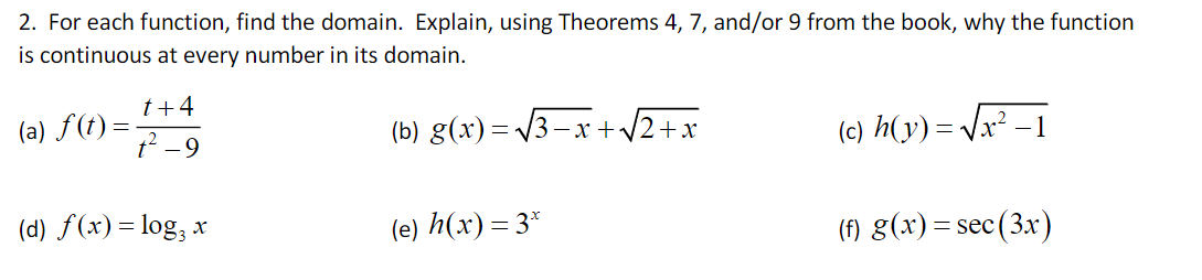 Solved 2. For each function, find the domain. Explain, using | Chegg.com