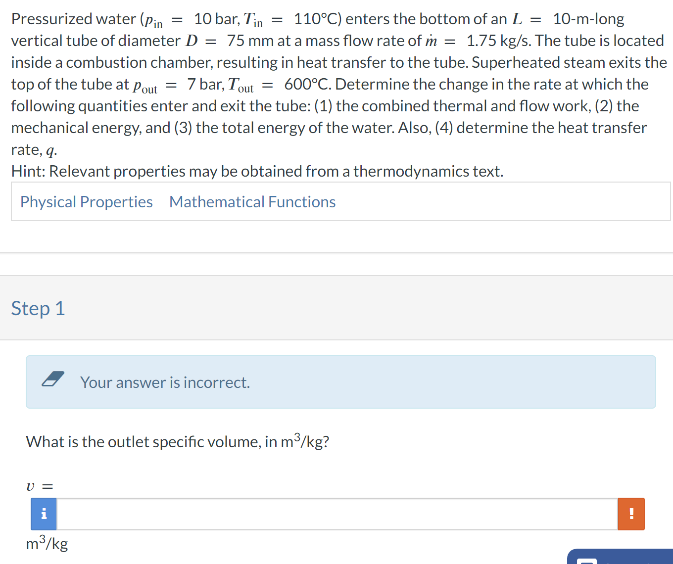Solved Pressurized water ( pin =10bar ,Tin =110°C ) ﻿enters | Chegg.com