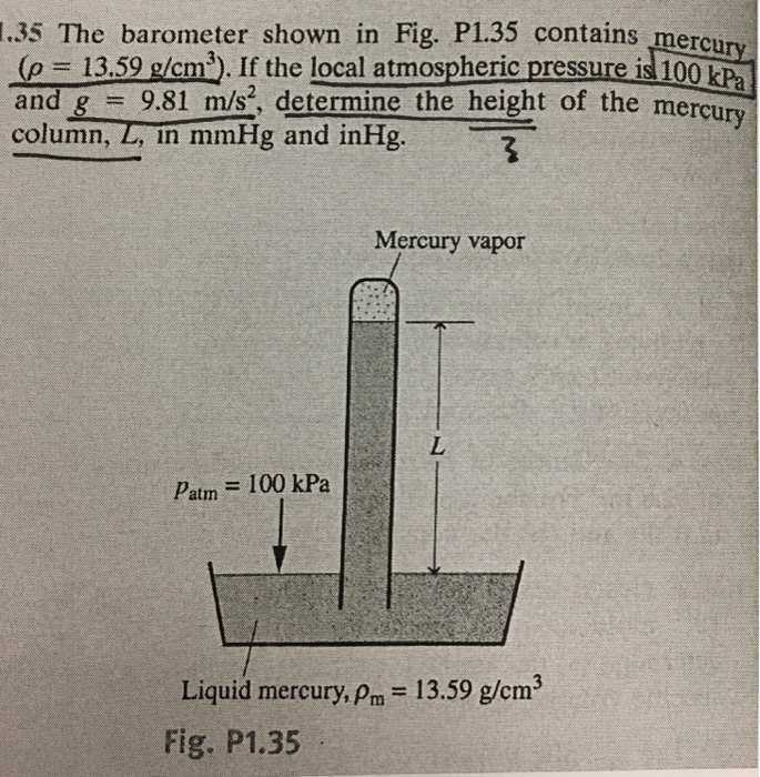 Solved The barometer shown in Fig. P1.35 contains mer (p | Chegg.com