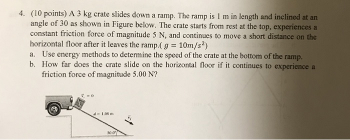 Solved (10 points) A 3 kg crate slides down a ramp. The ramp | Chegg.com