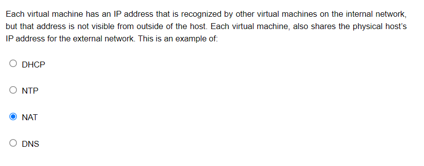 Solved Each virtual machine has an IP address that is | Chegg.com