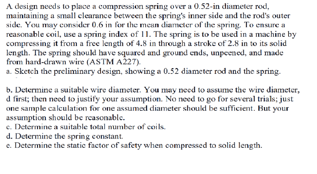 A design needs to place a compression spring over a | Chegg.com